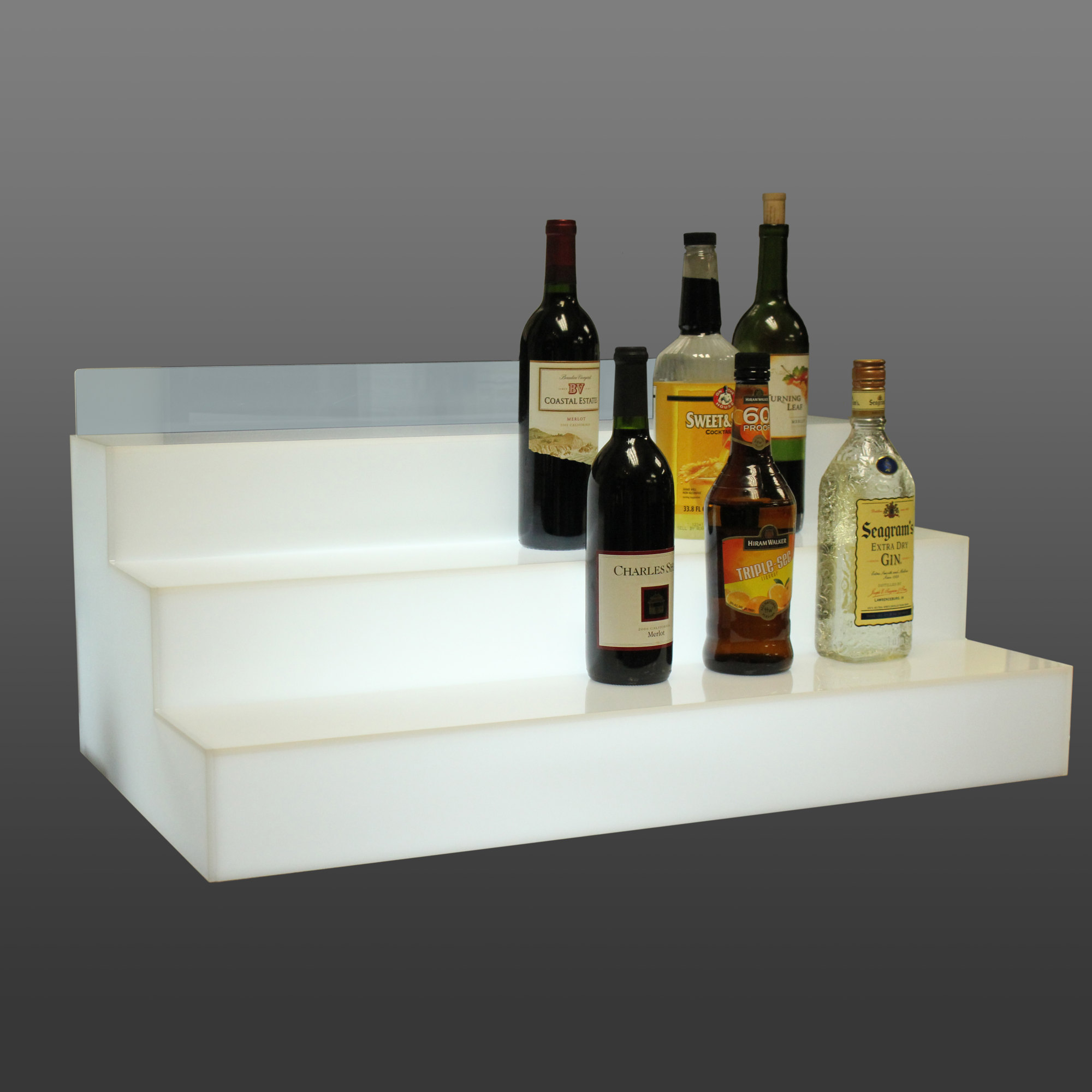 3 Tier Backlit Stepped Bottle Display | Town & Country Event Rentals
