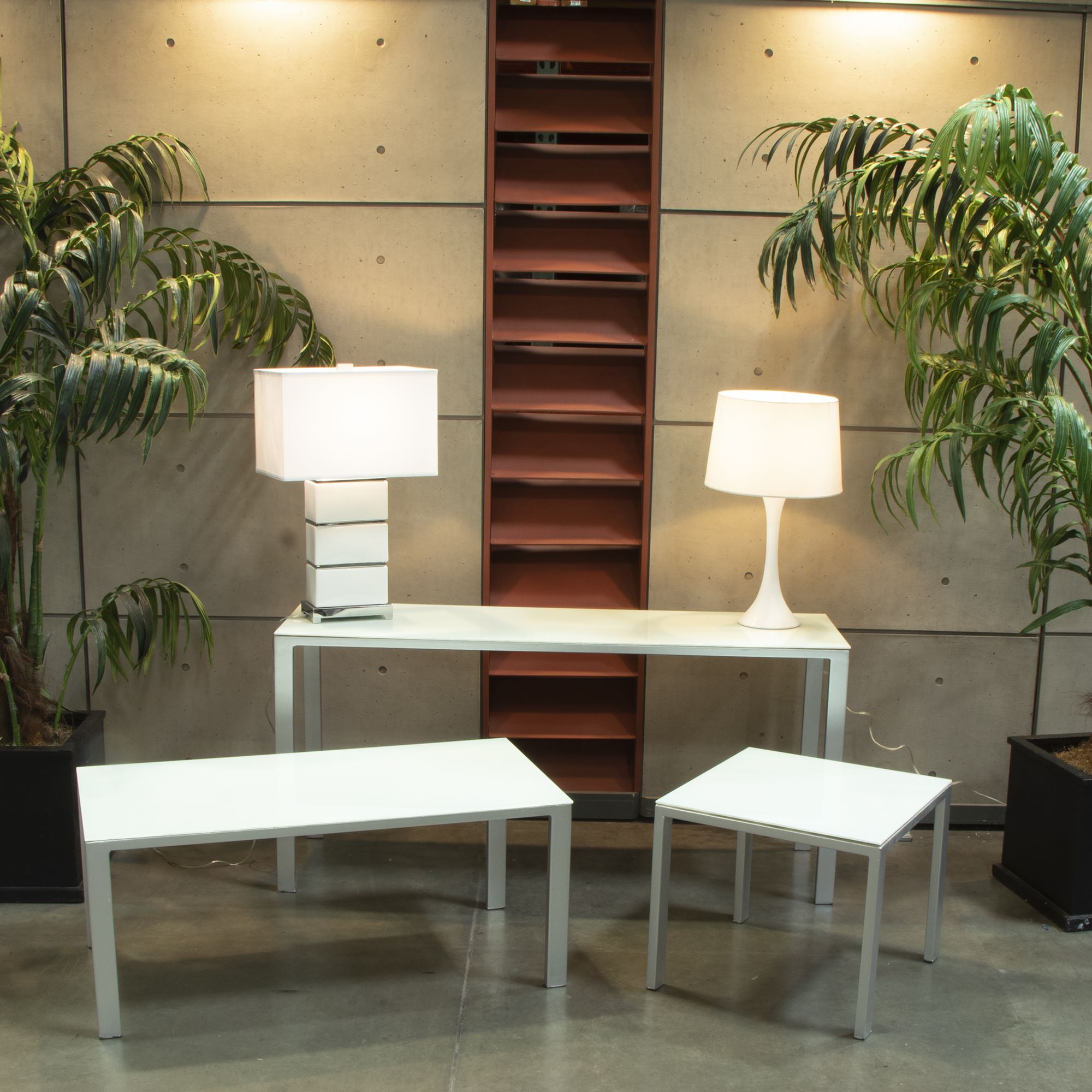 White Metro Metal Tables for Rent