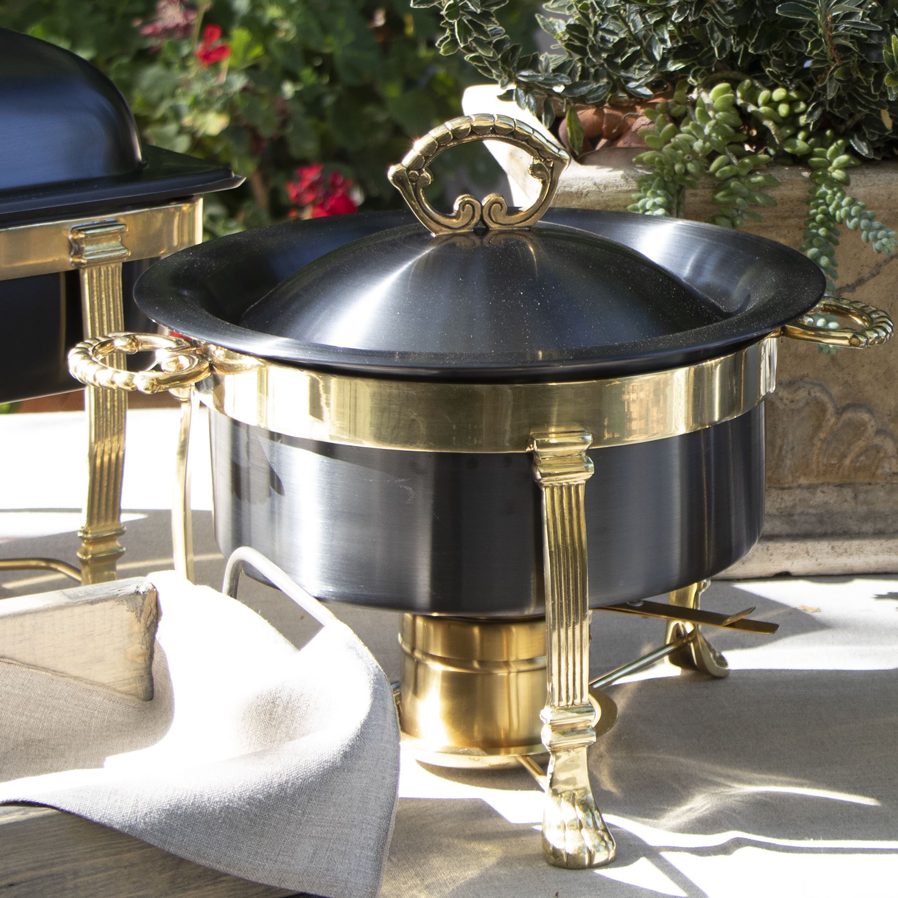 Black and Gold Round Chafing Dish for Rent | Town & Country Event Rentals