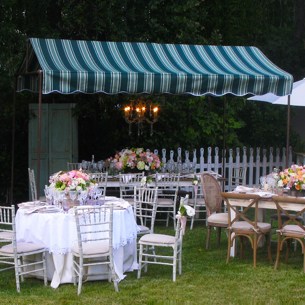 Green and White Striped Canopy for Rent