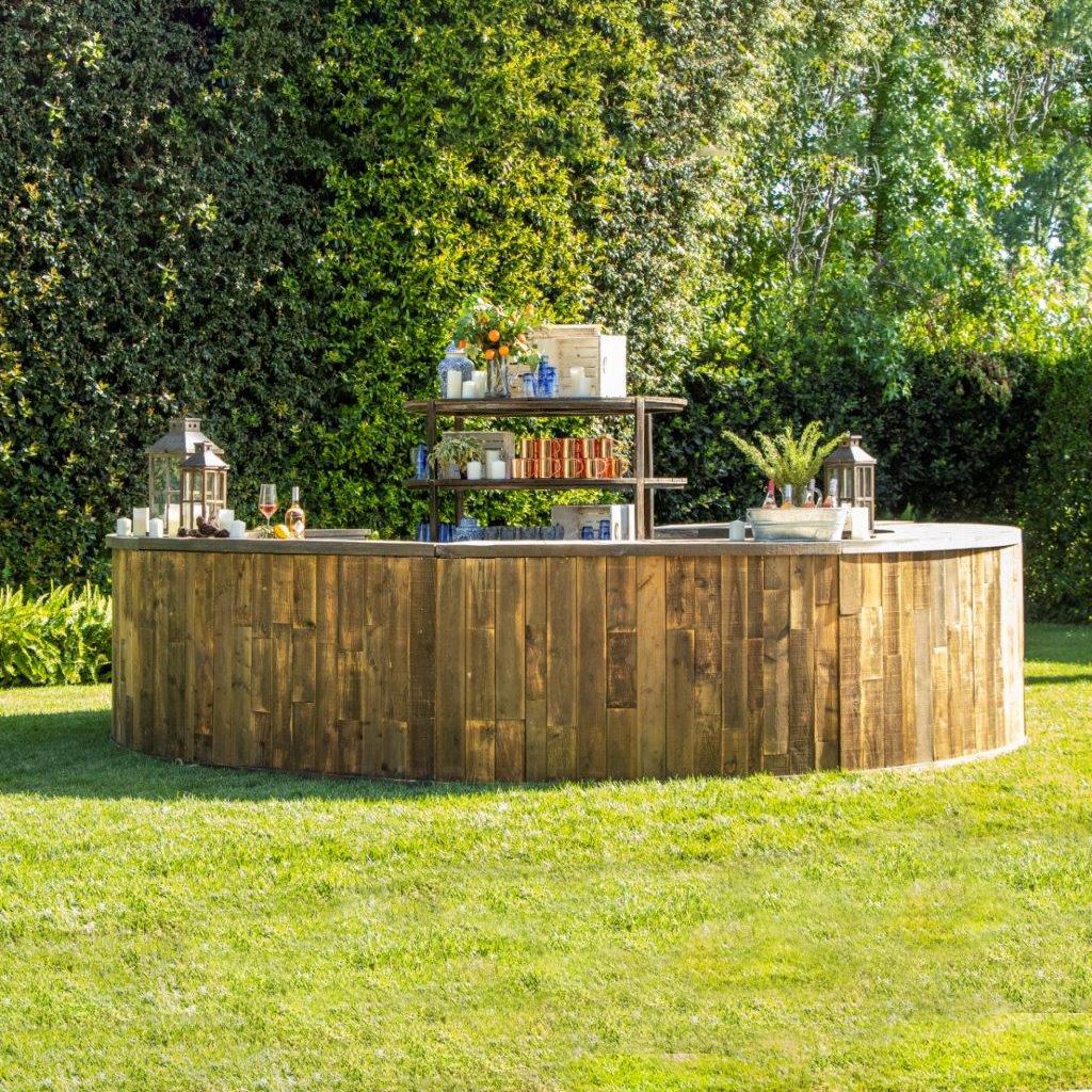 Outdoor Wood Curved Bar Elements Bar Table In Teak | Terra Outdoor